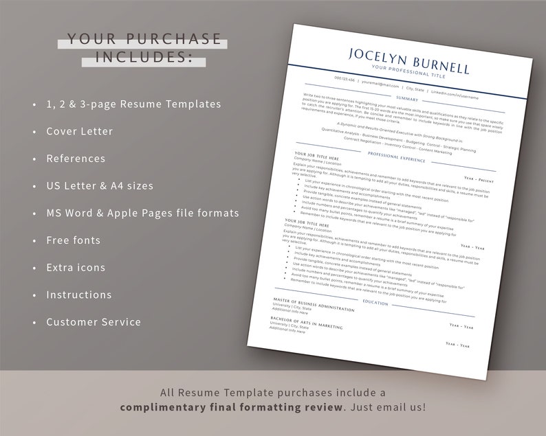 Executive ATS Resume Template, Professional Resume Word, Modern Resume ...