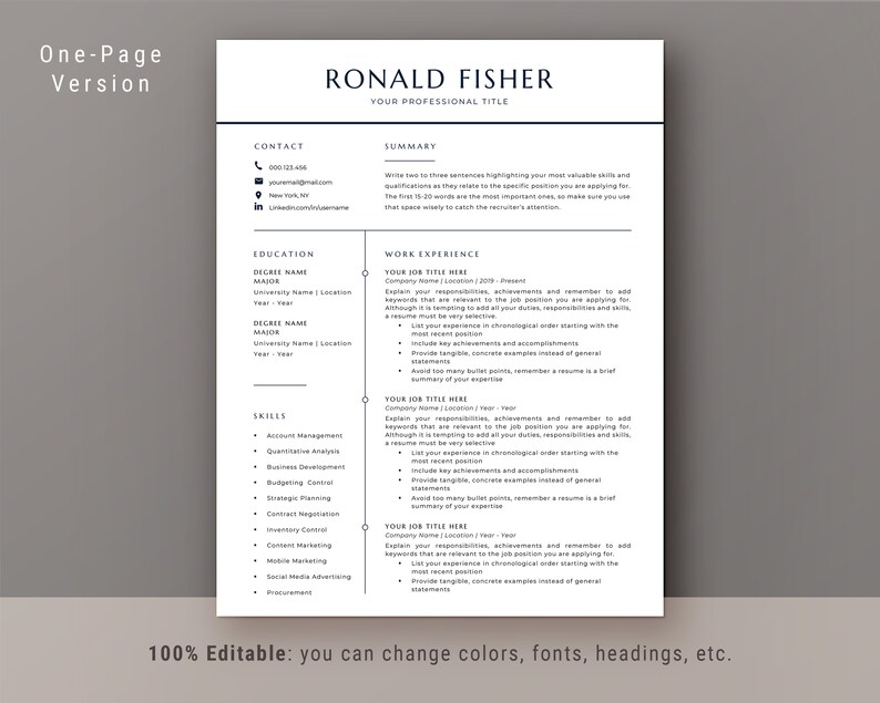 Executive Resume, Professional Resume Template, Modern Resume Word, CV ...