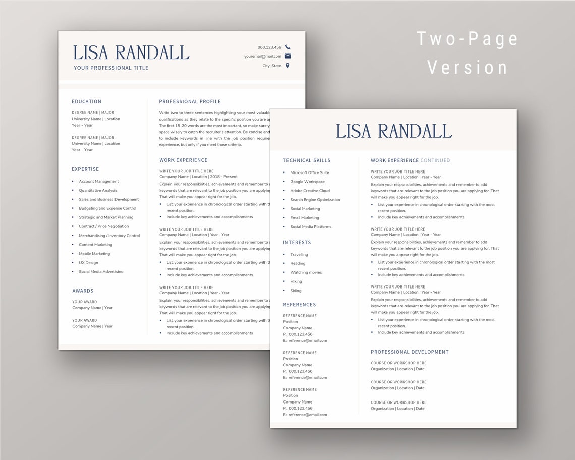 Minimalist Resume Template for Word Professional Resume CV | Etsy