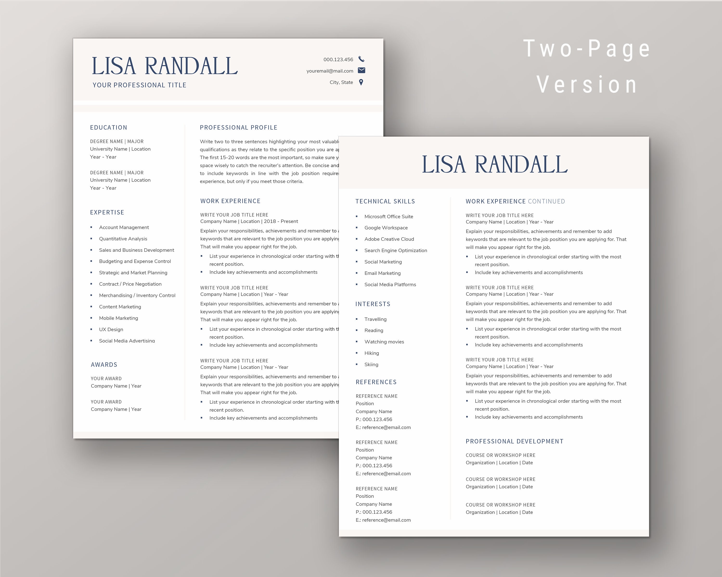 Minimalist Resume Template for Word Professional Resume CV | Etsy