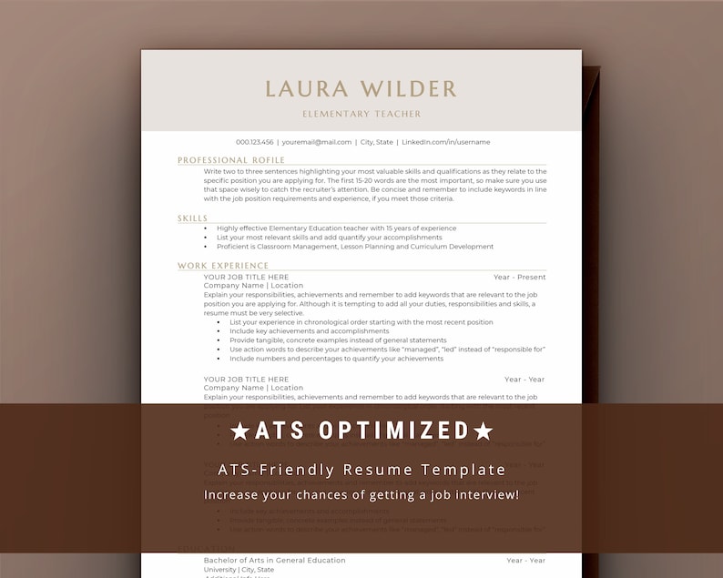 Teacher Resume, ATS Modern Resume, CV Template, Elementary, Principal ...