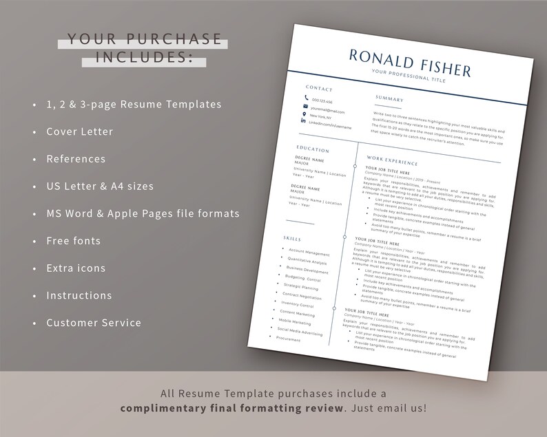 Executive Resume, Professional Resume Template, Modern Resume Word, CV ...