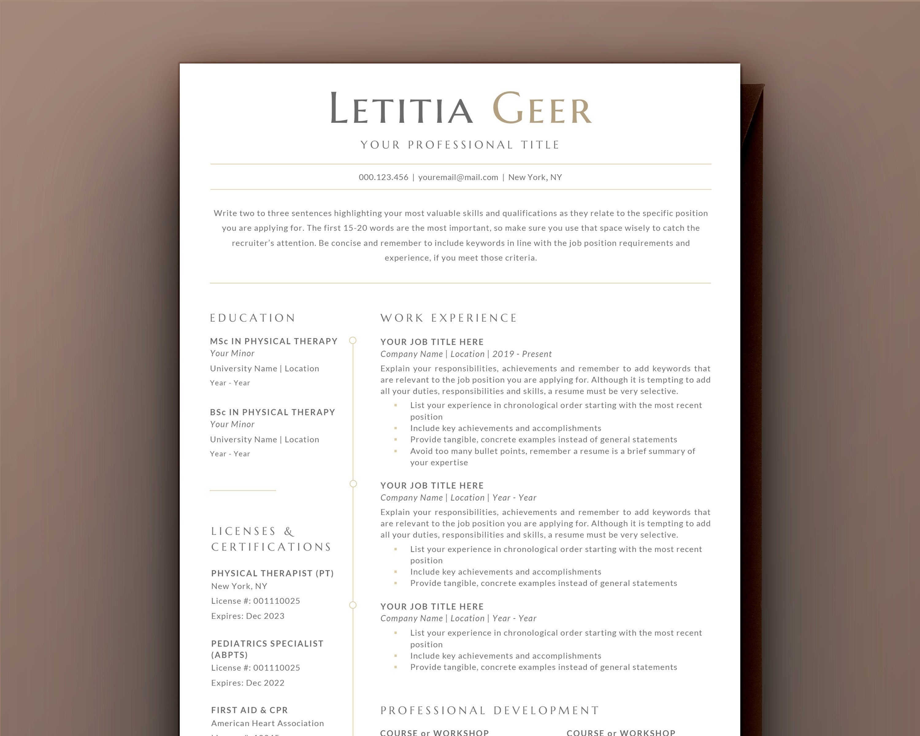 Physical Therapy Resume, Resume Template Word, Registered Nurse Resume ...