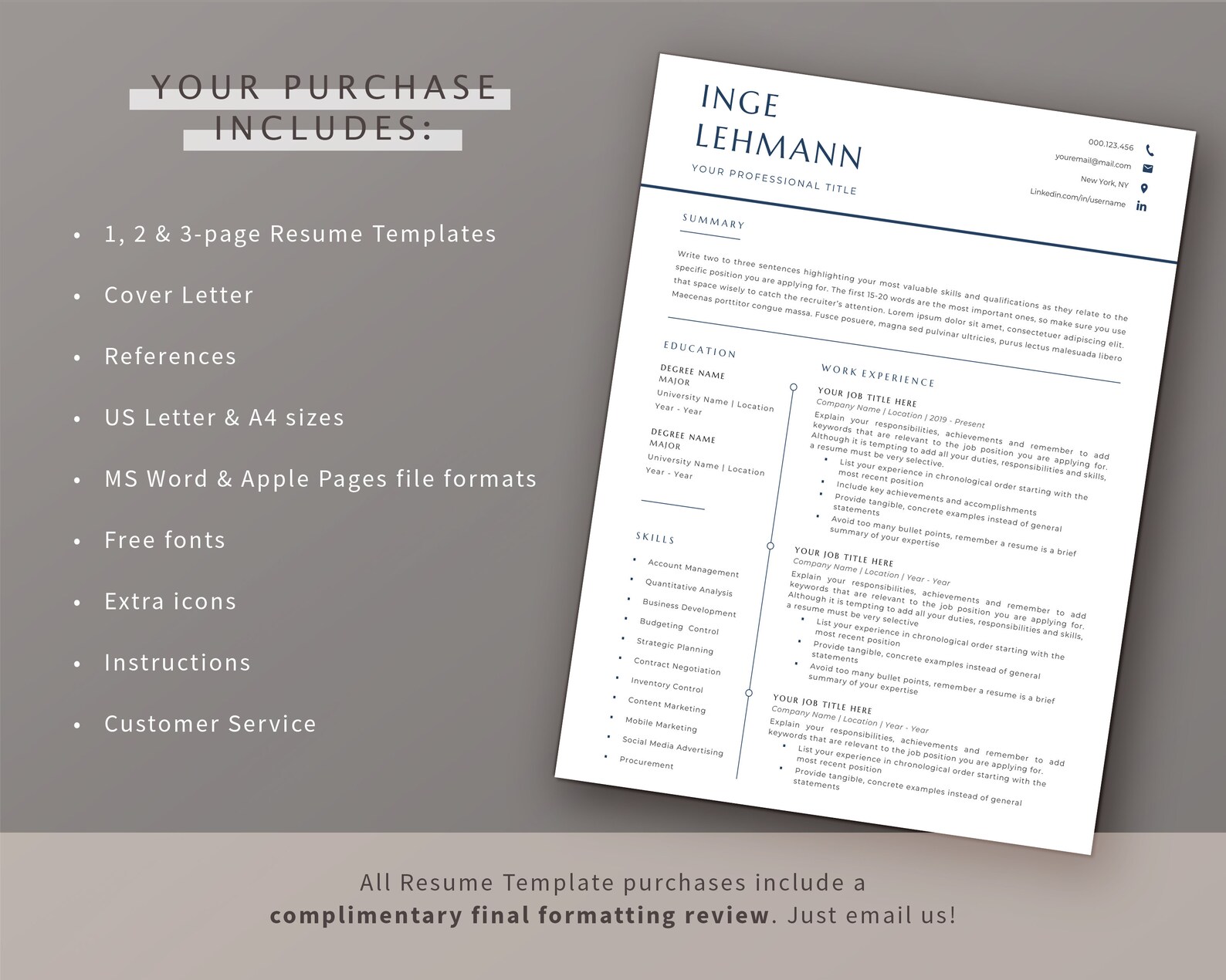 Executive Resume, Professional Resume Template, Modern Resume Word, CV ...