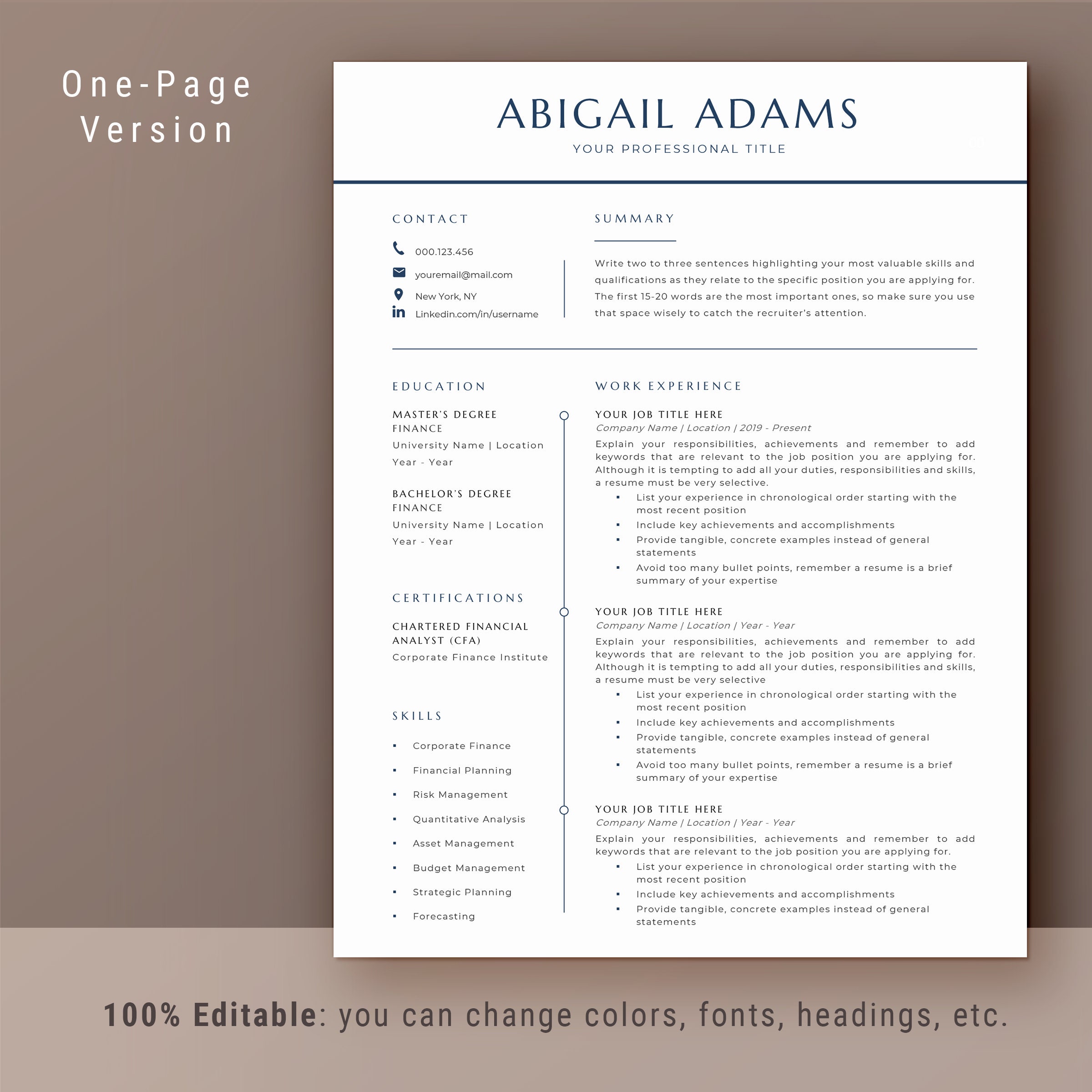 Finance Resume Template, Professional Resume, Modern Resume Word & Page ...