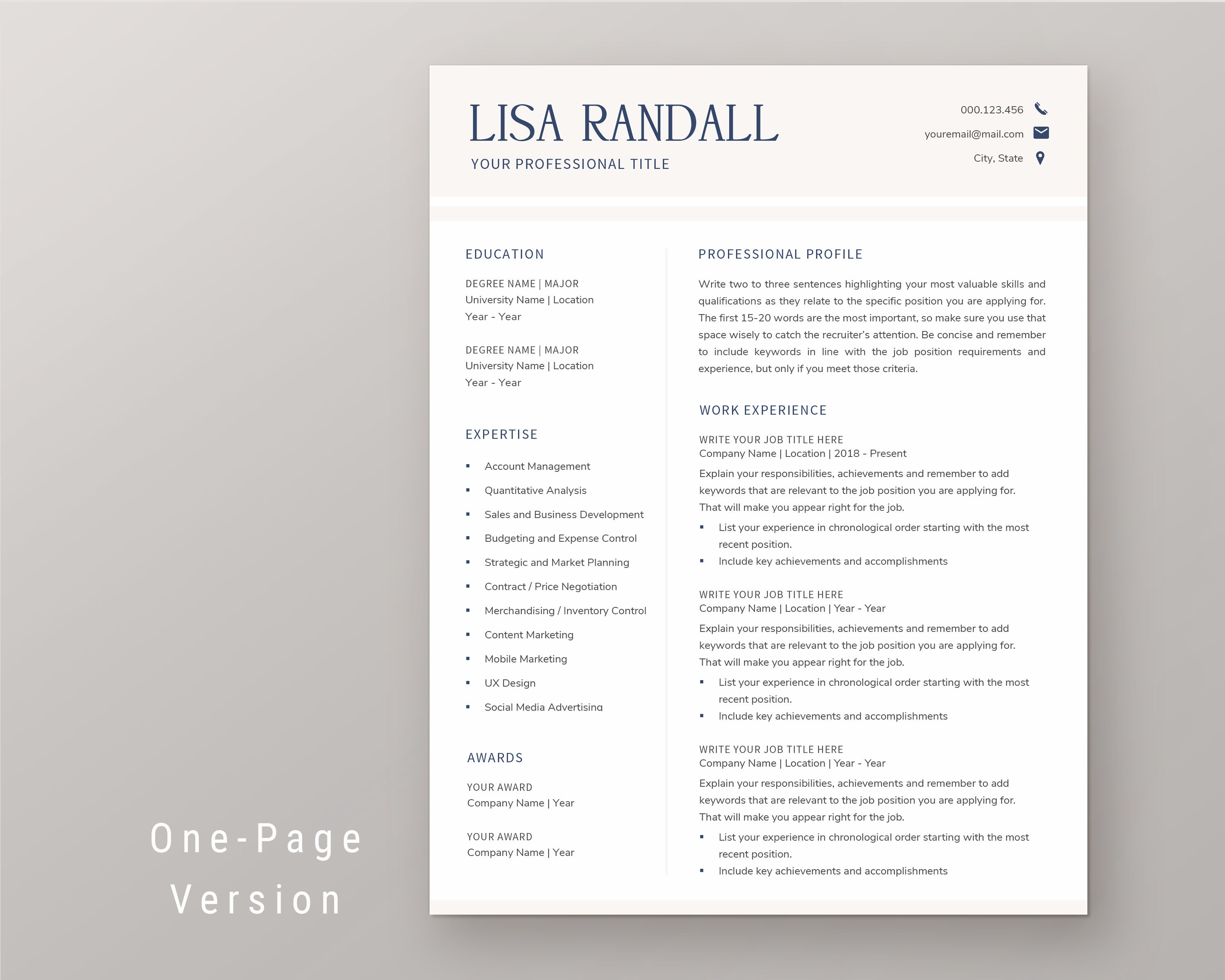 Minimalist Resume Template for Word Professional Resume CV | Etsy