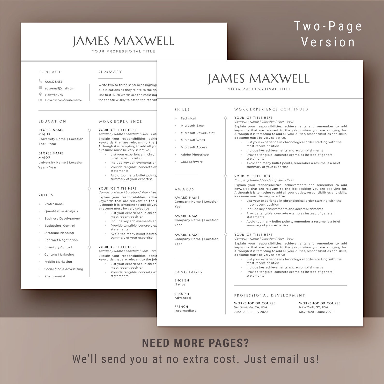 Modern Executive Resume Template, Professional Resume, CV Template ...
