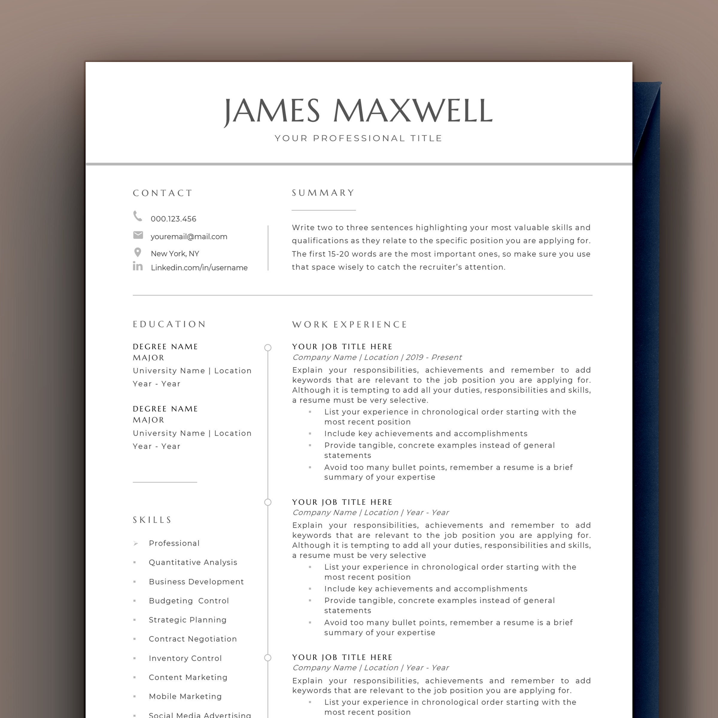 Modern Executive Resume Template, Professional Resume, CV Template ...