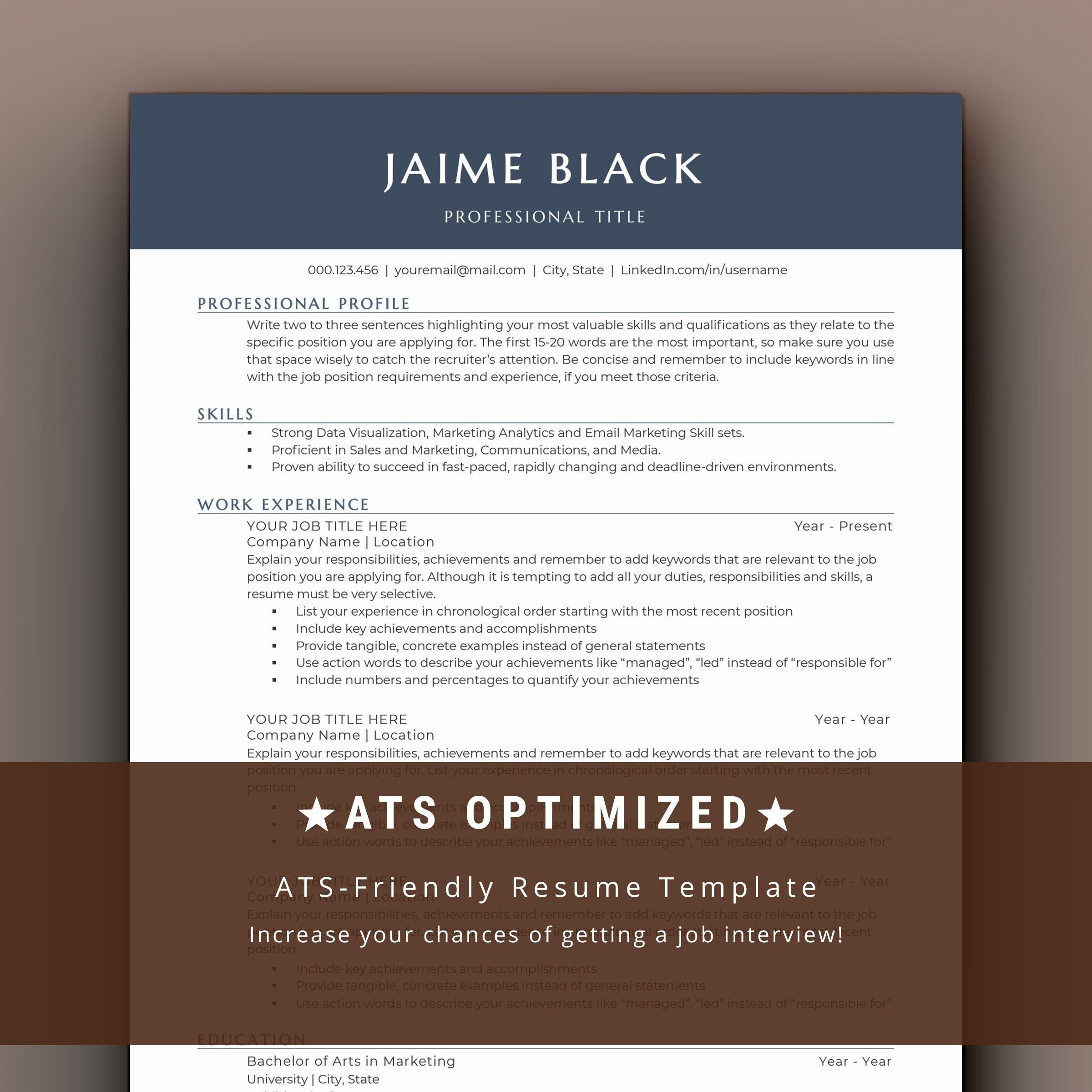 ATS Friendly Resume Template, CV Template, Clean Resume Design ...