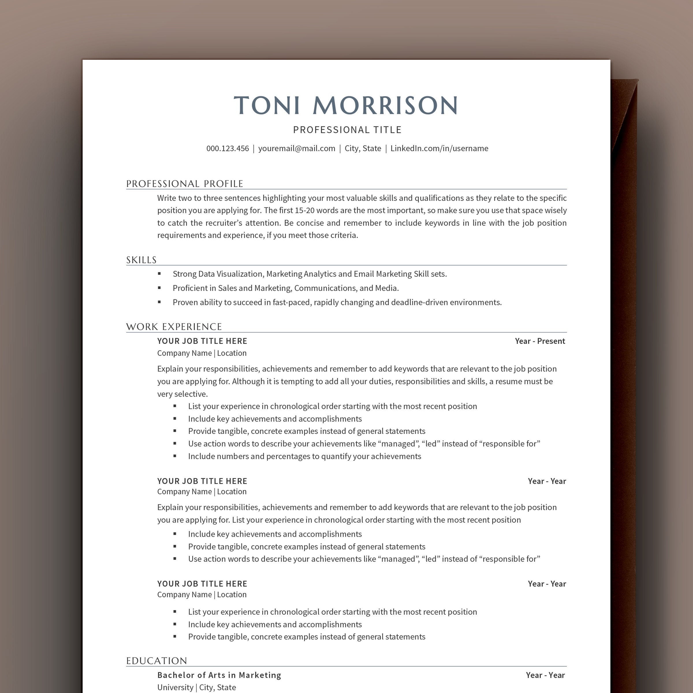 ATS Friendly Resume Template Clean Resume Design CV | Etsy Canada
