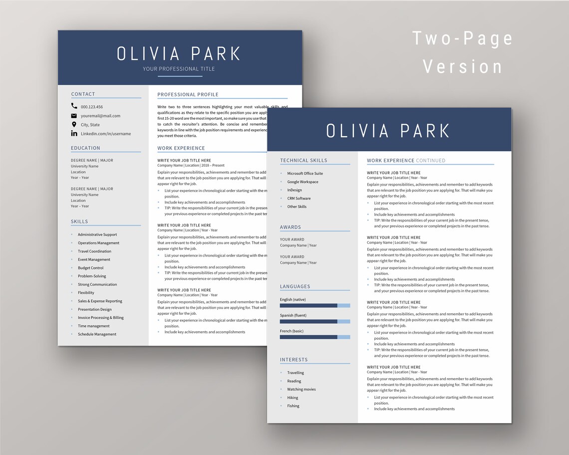 Executive Assistant Resume Template Professional and Modern CV Template ...