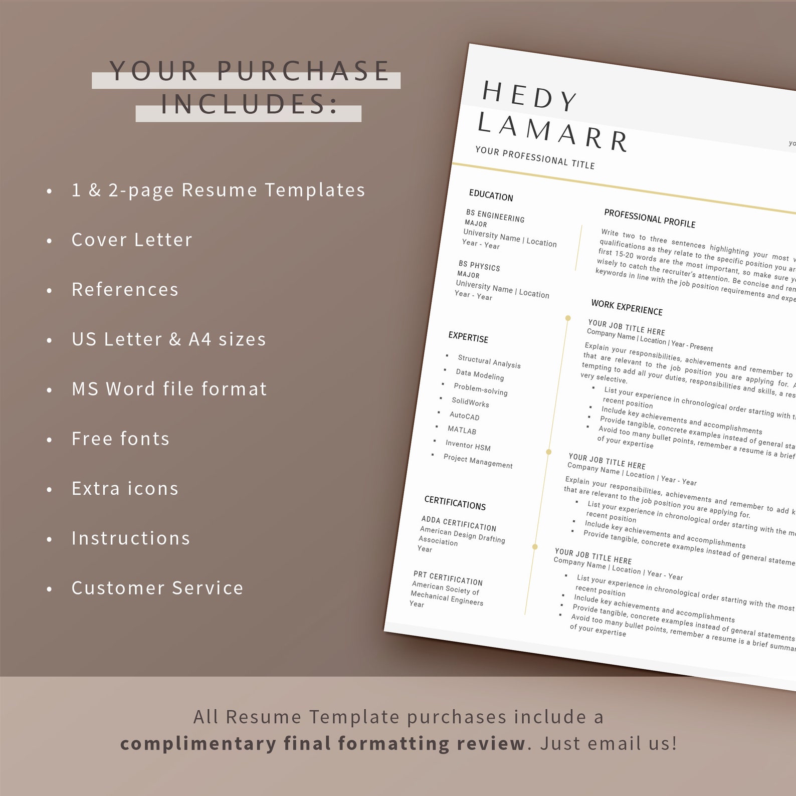 Engineer Resume Template Word, CV Template + Cover Letter | Software ...