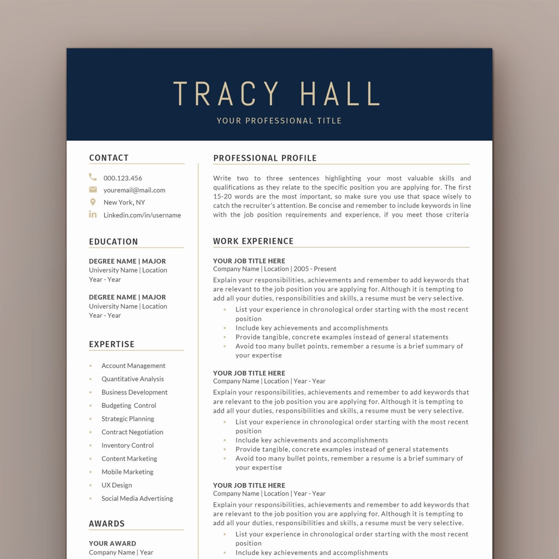 Executive Resume Template | Modern C Level Resume Template for Word ...