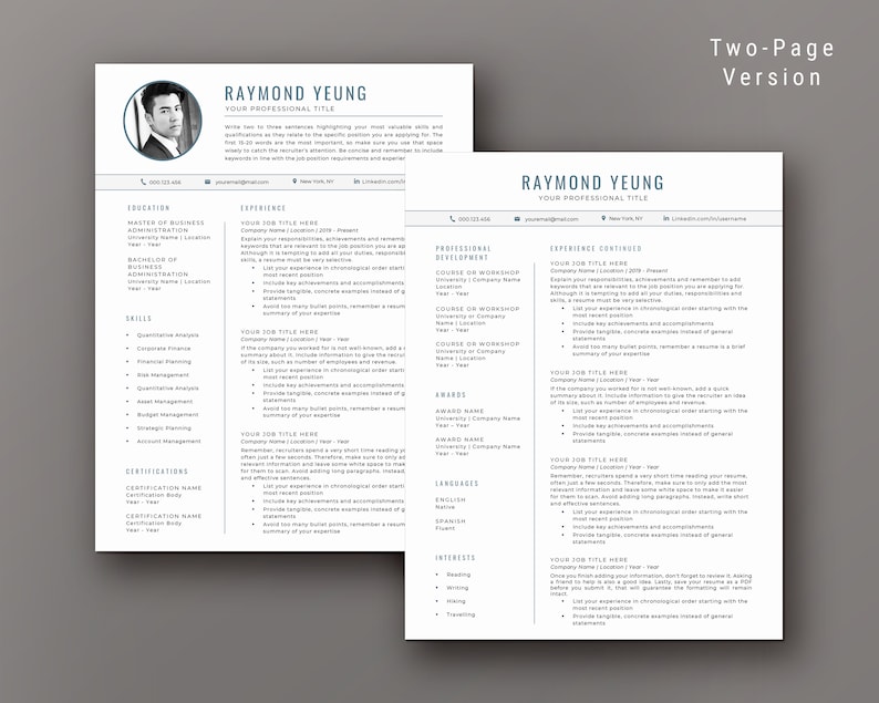 Executive Resume Template, Professional, Modern Resume Word. CV Resume ...