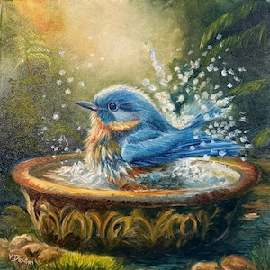 Blue Bird Bath - an Original Oil Painting by Gini Deaton - Etsy