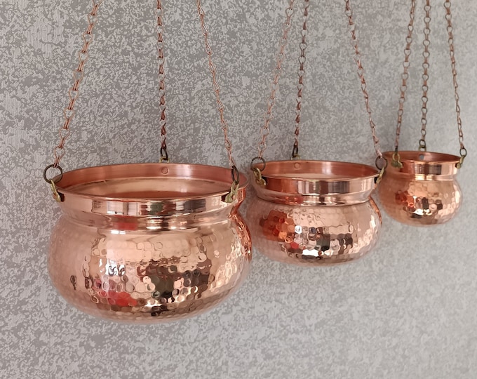 Copper Green Handmade Hanging Planter Pot With Drainage Hole | Indoor ...