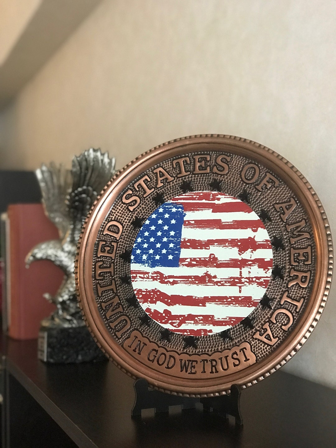US Flag Printed Plaque, Decorative Copper Sign, Wall Hanging Copper ...