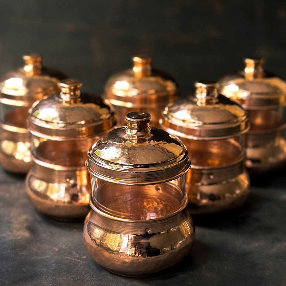 Handcrafted Copper Spice Jar Set: Kitchen Canisters, Elegant Decoration ...