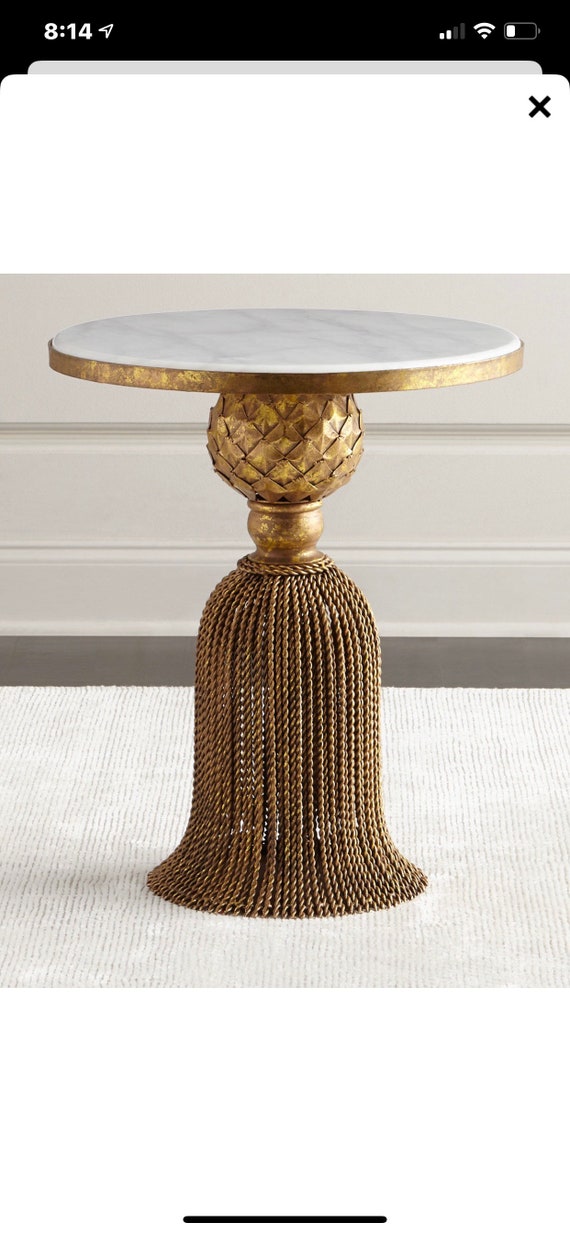 Antique Gold Round Tassel Table With White Marble Top | Etsy