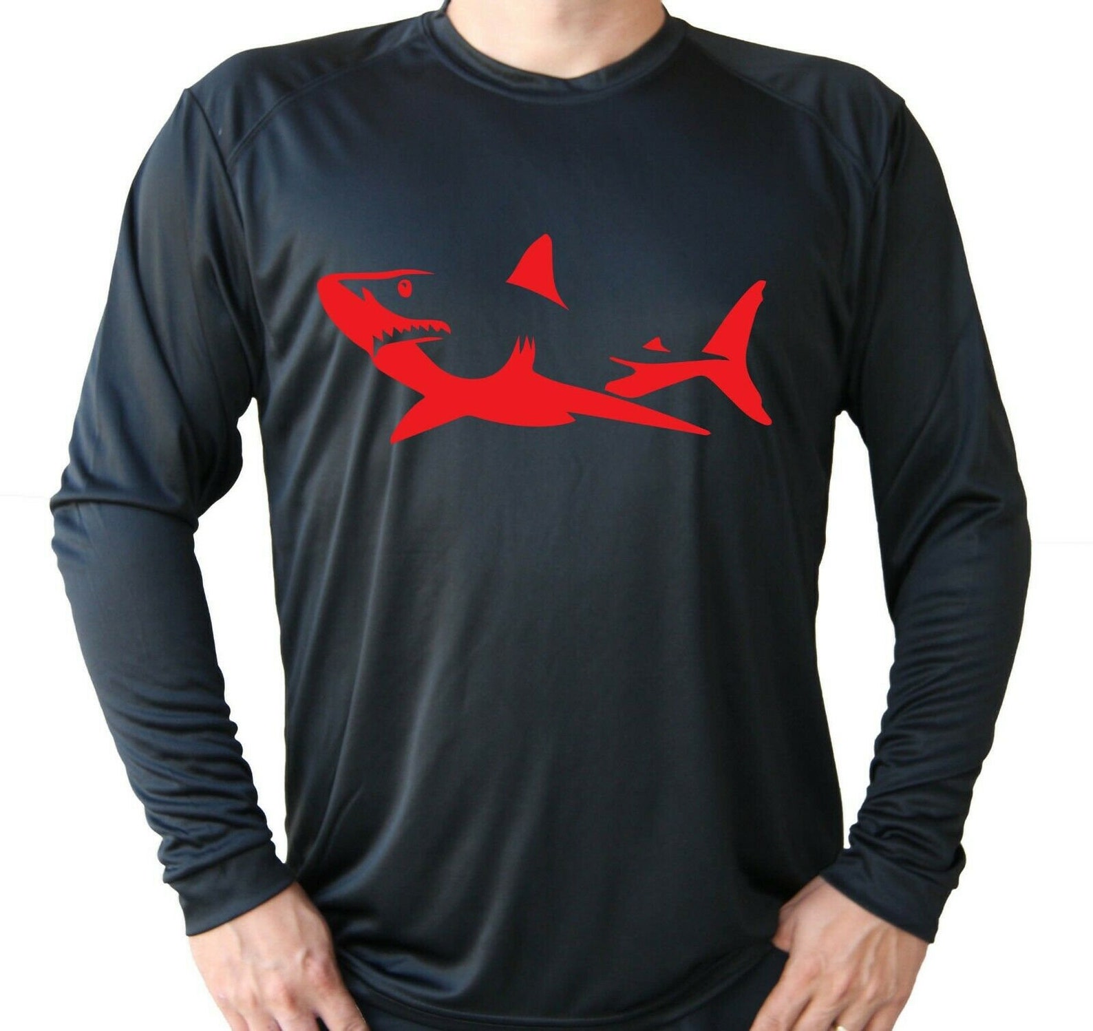 Shark Fish Fishing Diving Logo Shirt UPF 50 Long Sleeve T-shirt Sun UV ...