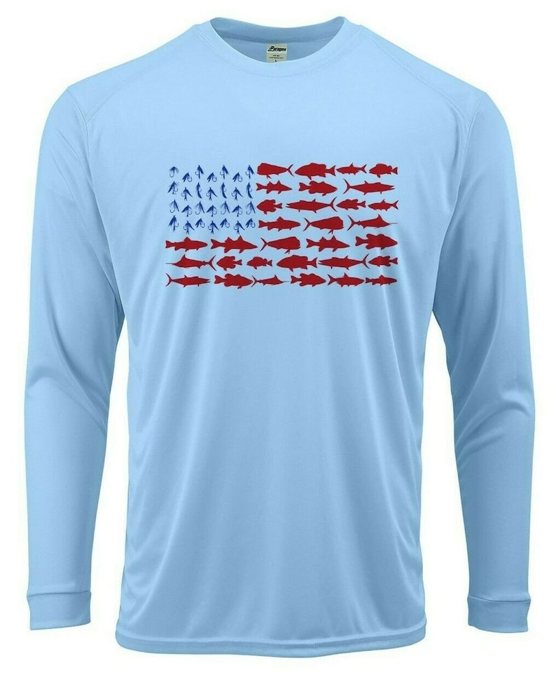 Fish Lure American Flag Fishing Long Sleeve UPF 50 T-shirt Boat UV ...