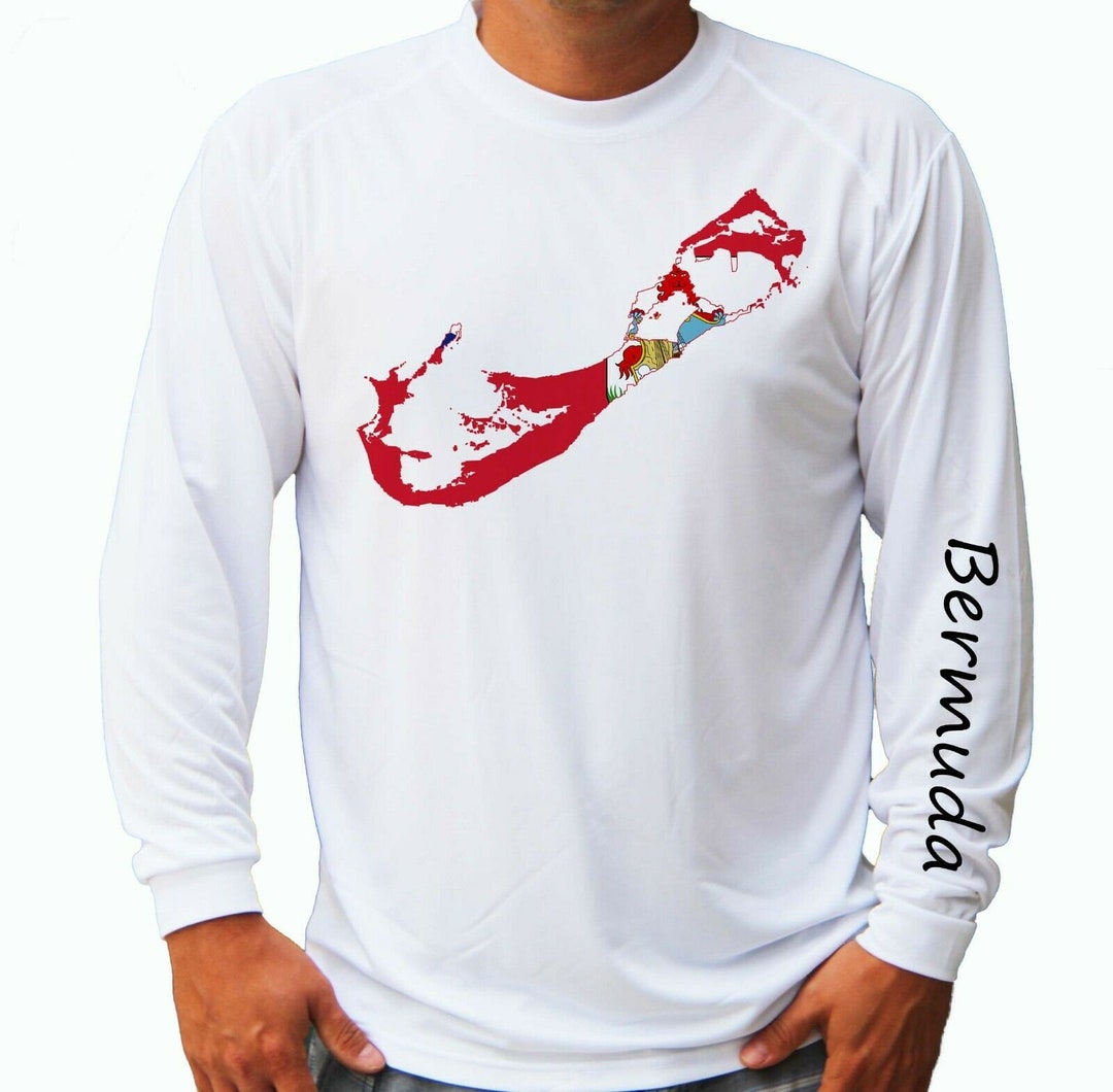 Bermuda Flag Map Ocean Fishing Shirt UPF 50 Long Sleeve T-shirt Sun UV ...