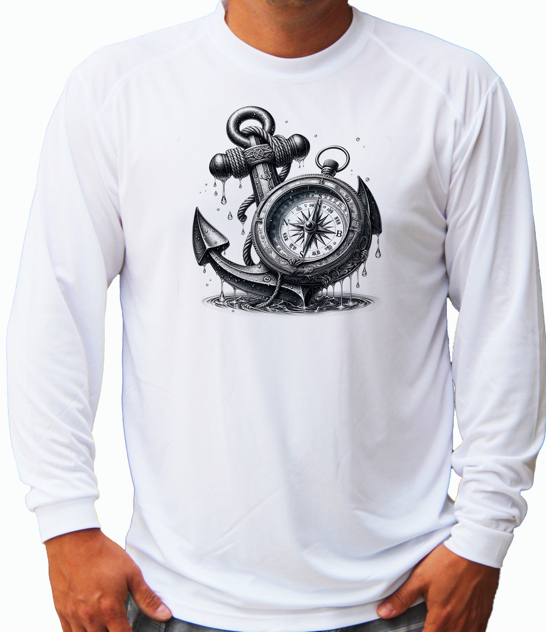 Compass Anchor Boat Captain Ocean Fishing Shirt UPF 50 Long Sleeve T ...