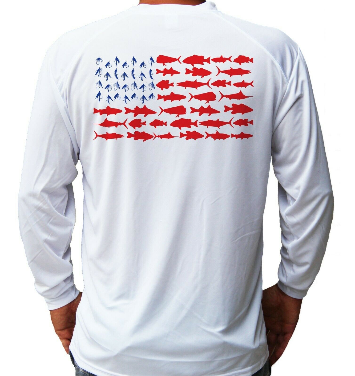 Fish Lure American Flag Fishing Long Sleeve UPF 50 T-shirt Boat UV ...