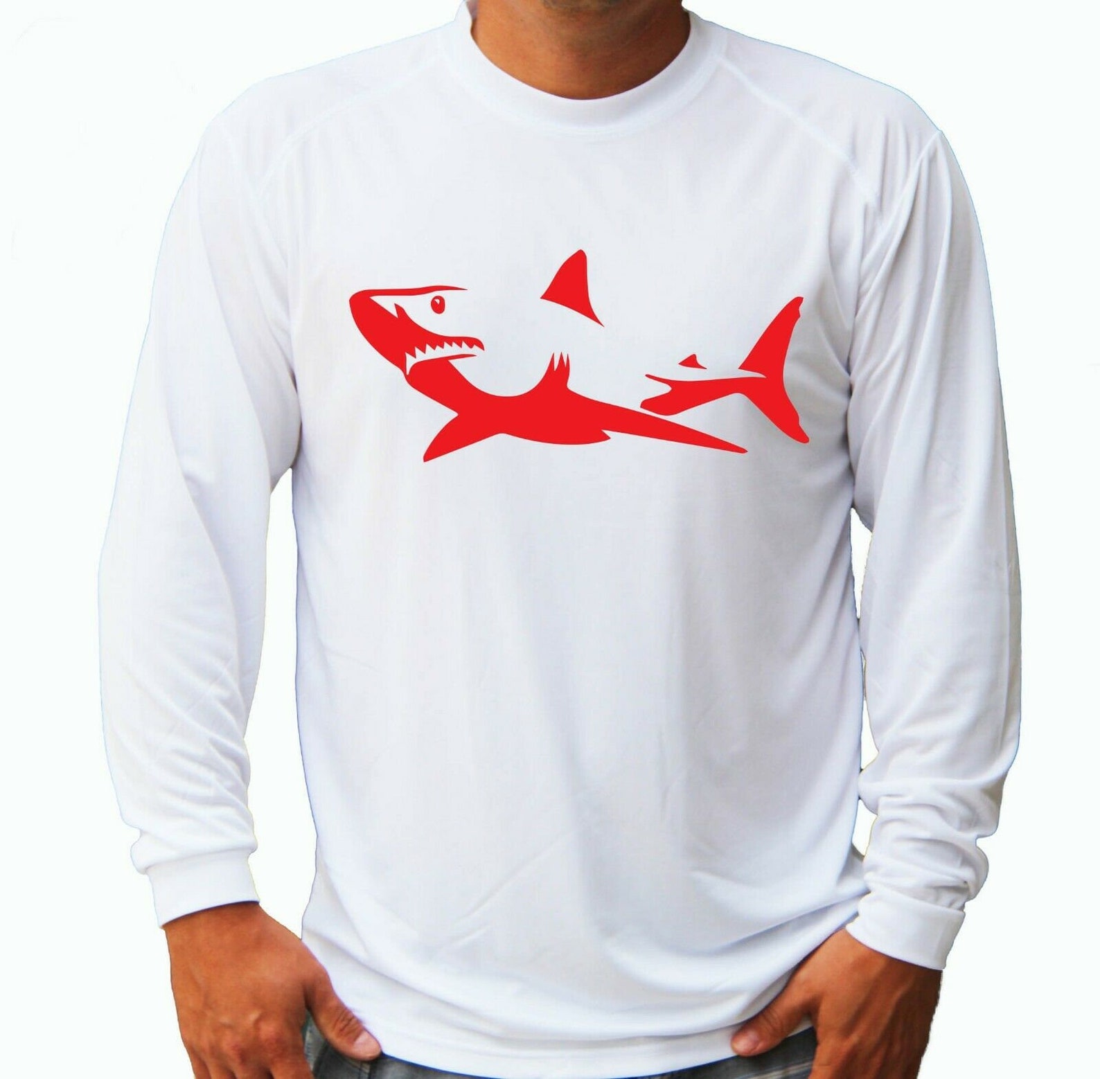 Shark Fish Fishing Diving Logo Shirt UPF 50 Long Sleeve T-shirt Sun UV ...
