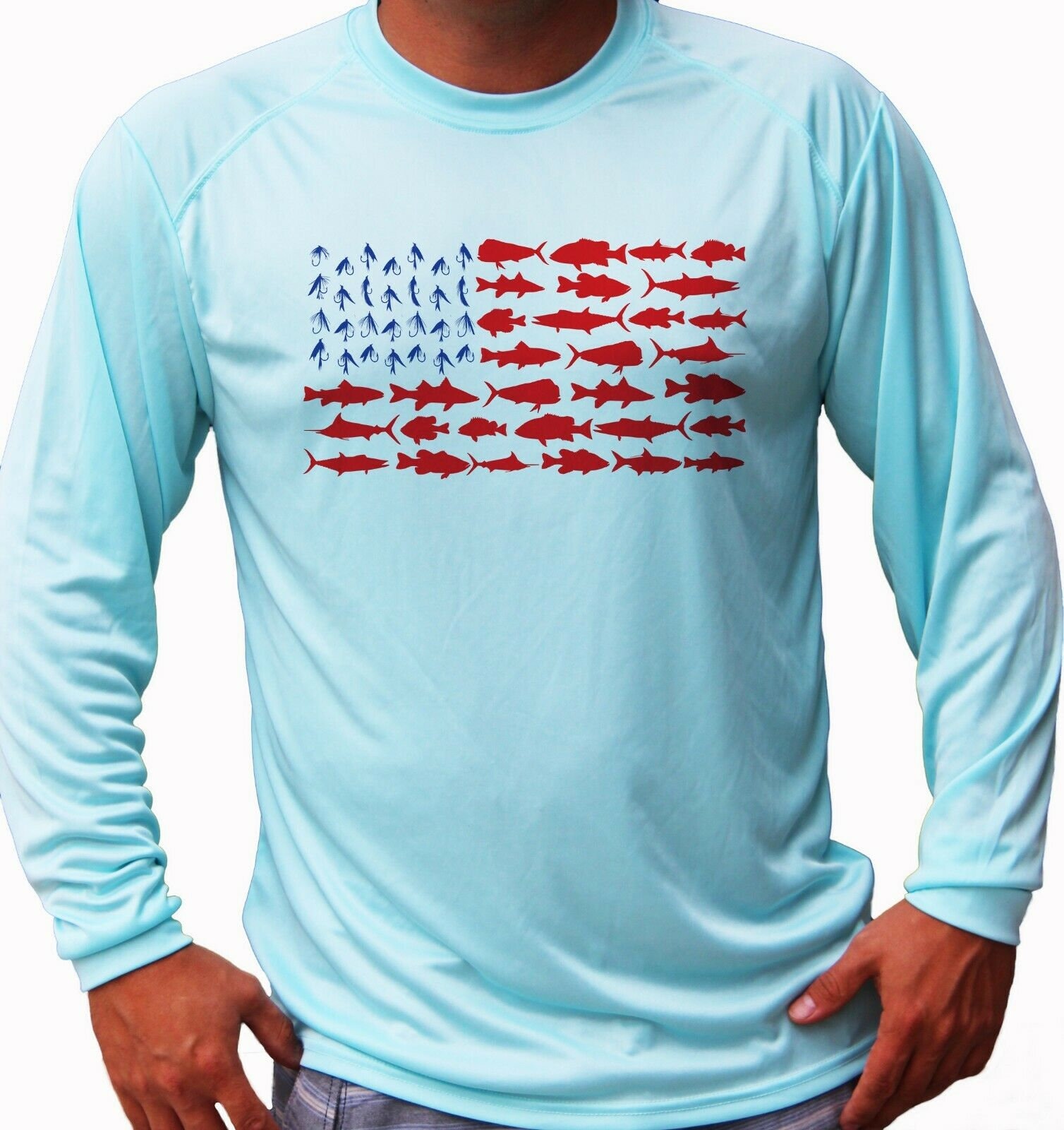 Fish Lure American Flag Fishing Long Sleeve UPF 50 T-shirt Boat UV ...