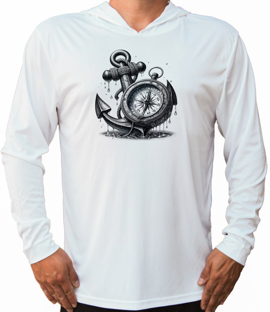 Compass Anchor Captain Fishing Water Sport UV Protected UPF 50 Long ...