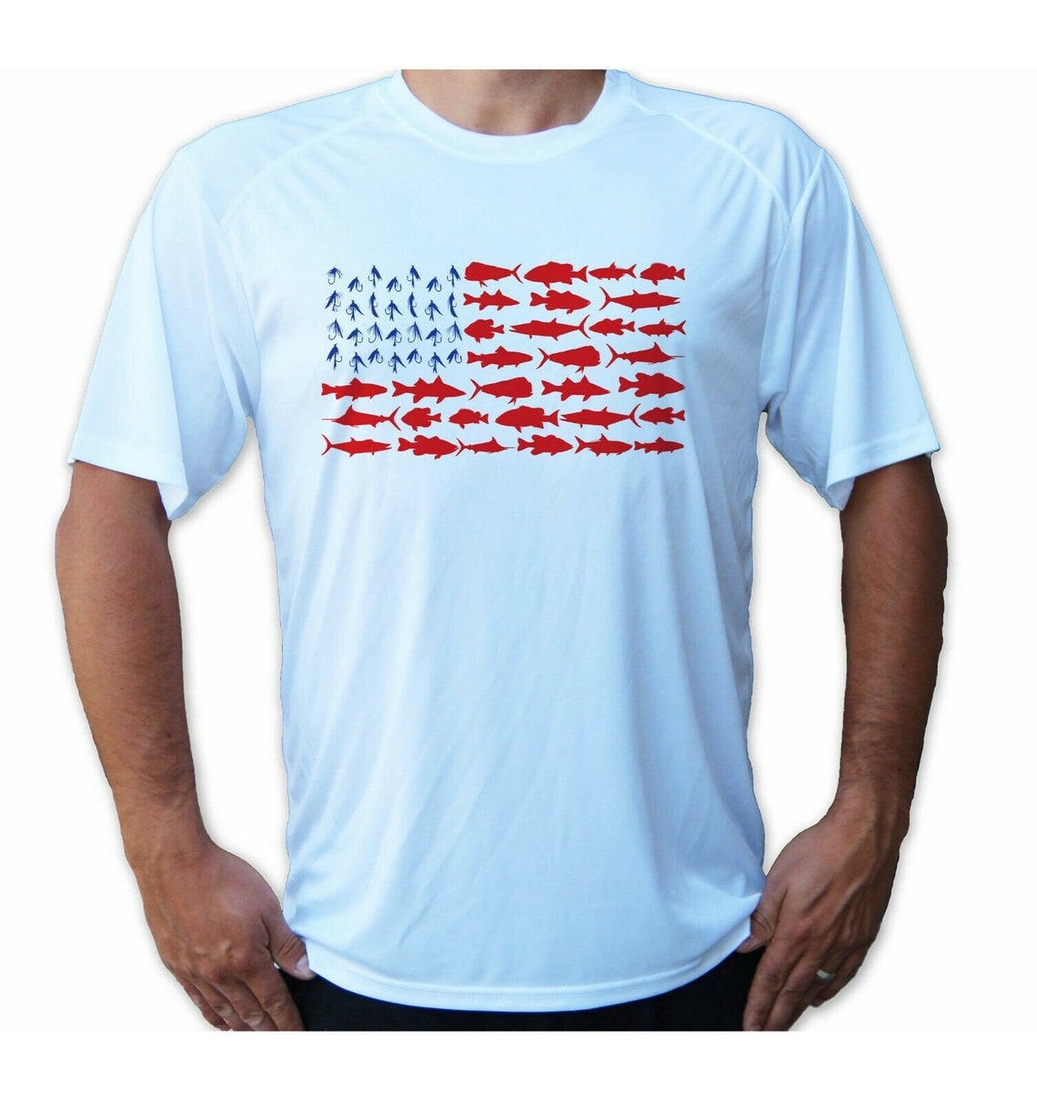 Fish Lure American Flag Fishing Long Sleeve UPF 50 T-shirt Boat UV ...