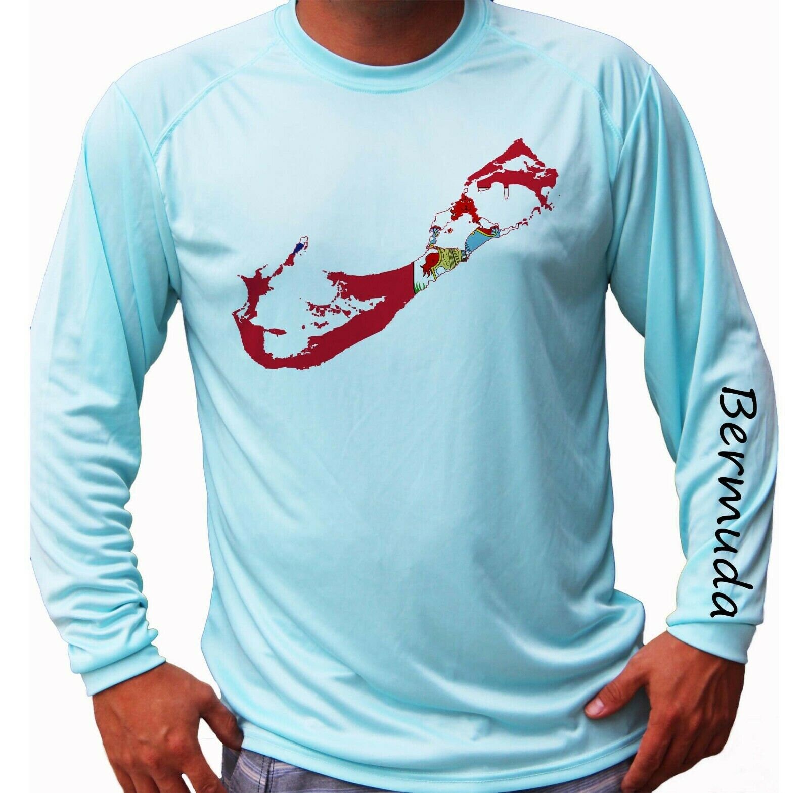Bermuda Flag Map Ocean Fishing Shirt UPF 50 Long Sleeve T-shirt Sun UV ...