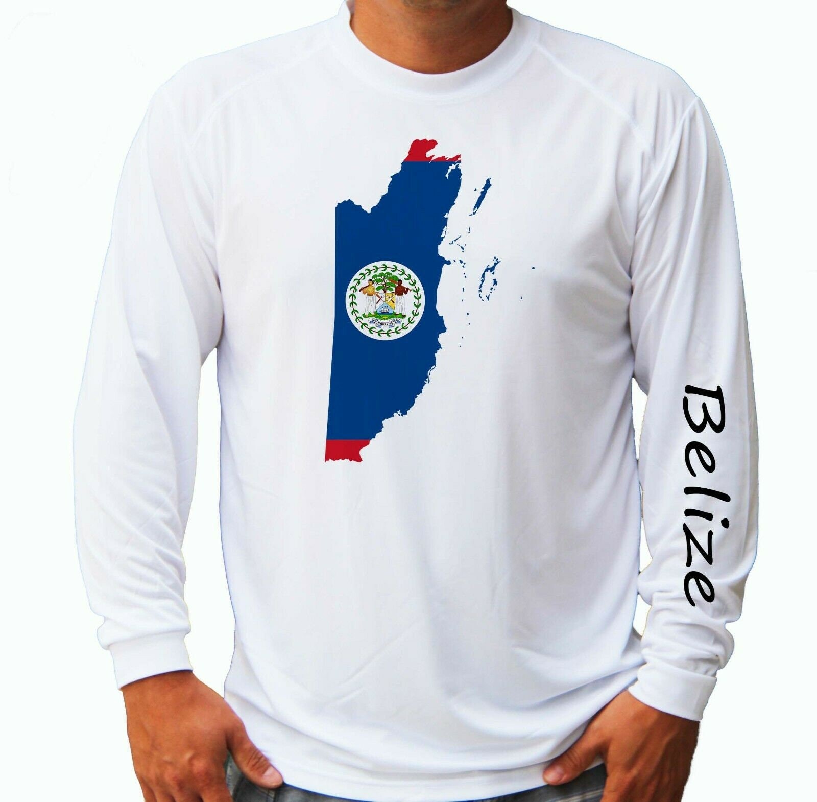 Belize Flag Map of Australia Ocean Fishing Shirt UPF 50 Long Sleeve T ...