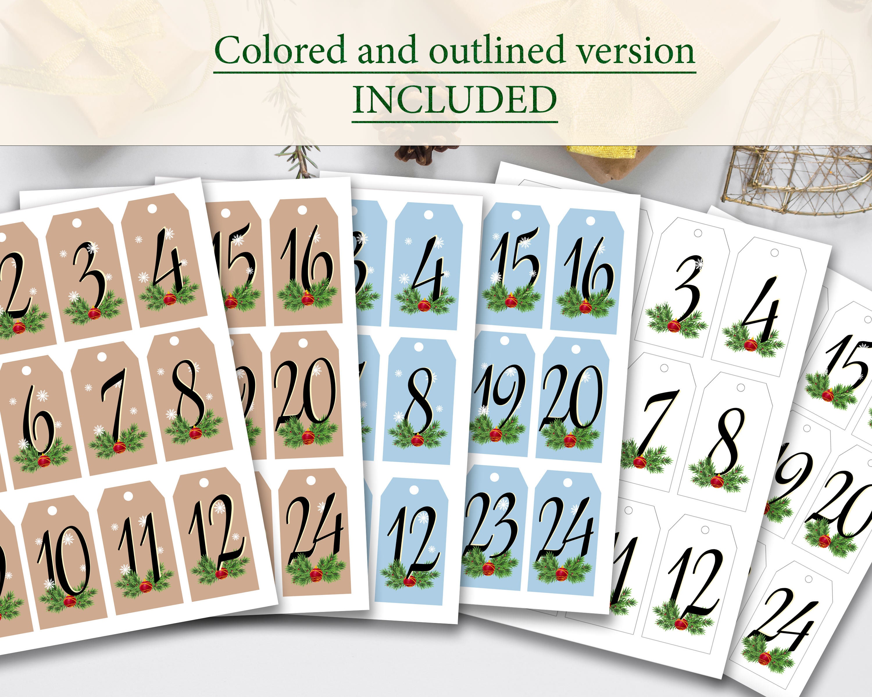 Christmas Countdown Tags Printable, DIY Advent Calendar, 24 Days Until ...