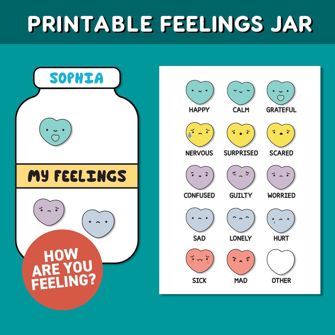 Feelings Jar Printable for Kids, Kids Mental Health, Emotional Learning ...