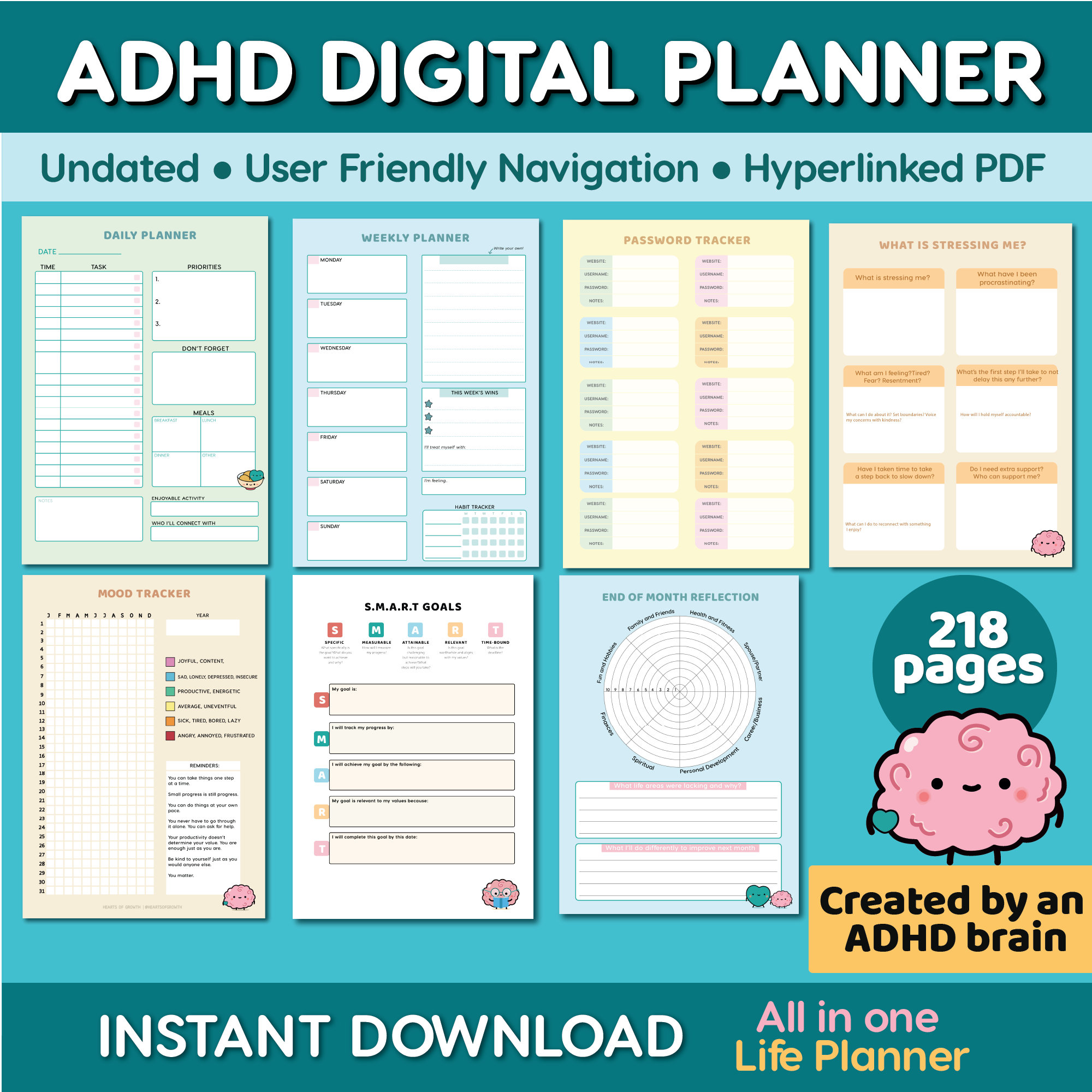 ADHD Digital Planner, Executive Functioning, ADHD Workbook, ADHD ...