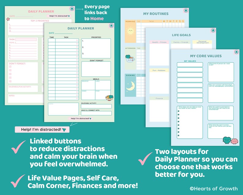 ADHD Digital Planner, Executive Functioning, ADHD Workbook, ADHD ...