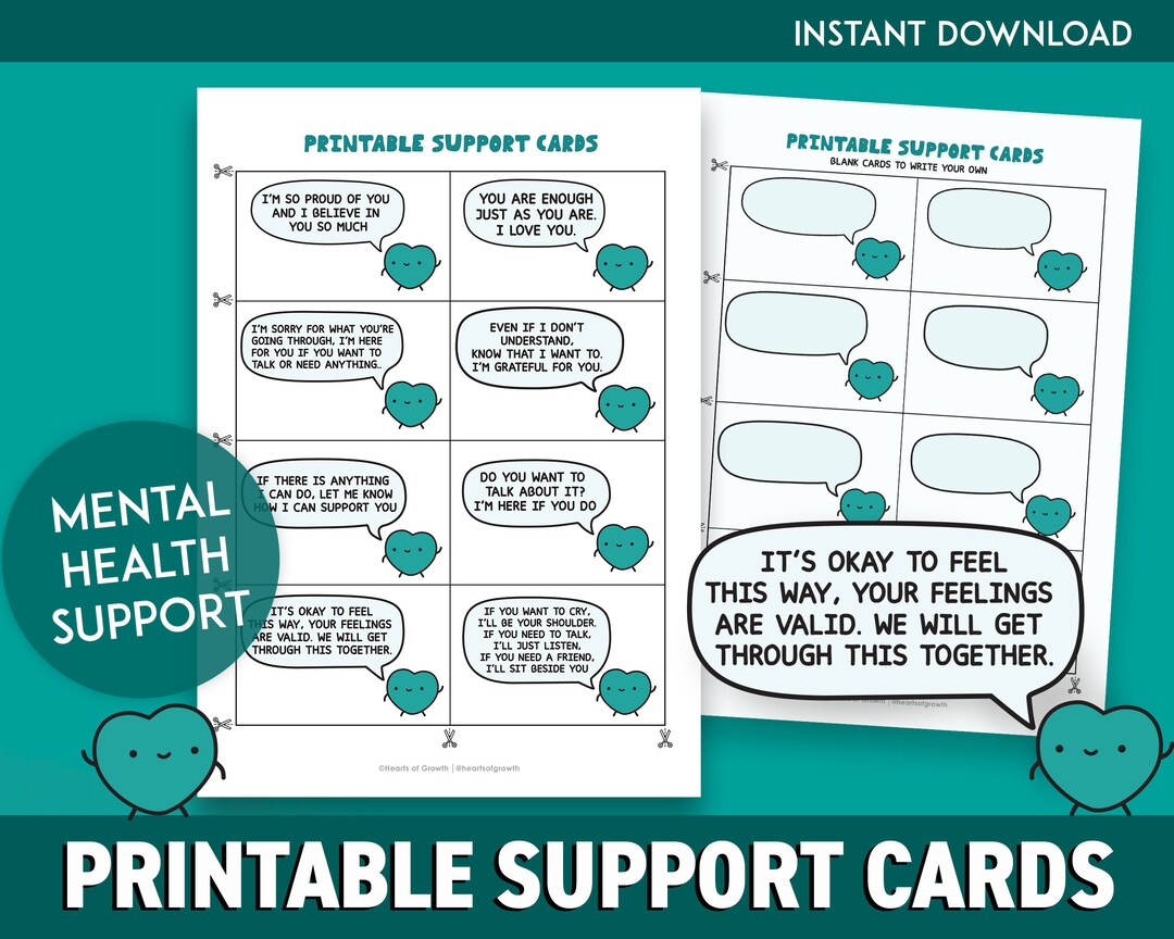 Mental Health Printable Support Cards, Children Feelings PRINTABLE ...