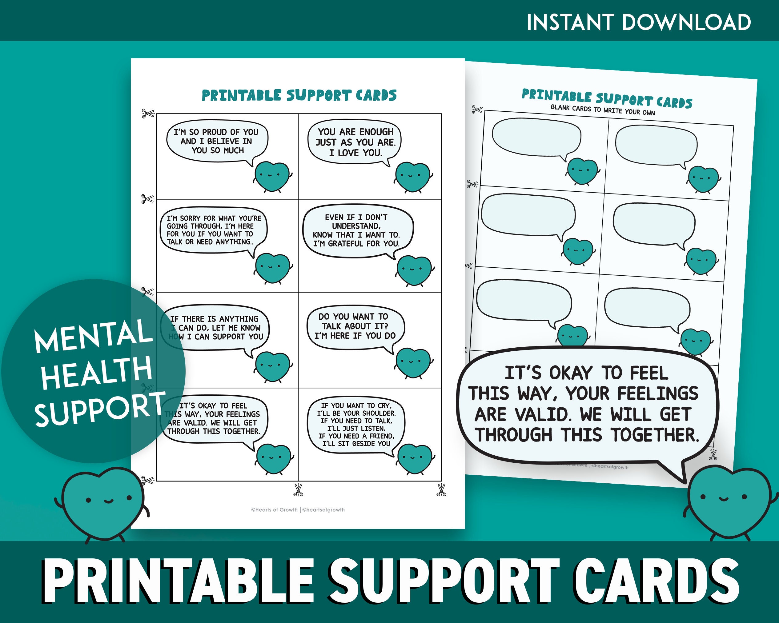 Mental Health Printable Support Cards, Children Feelings PRINTABLE ...