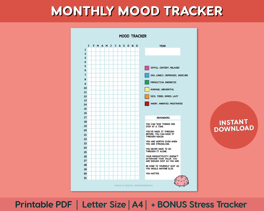 Daily Mood Tracker | Mental Health Tracker | Monthly Mood Tracker ...