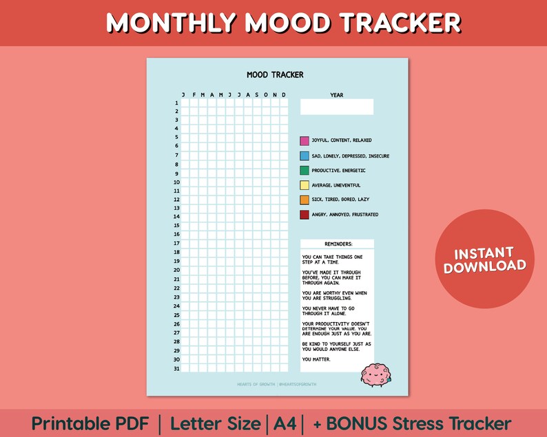 Daily Mood Tracker | Mental Health Tracker | Monthly Mood Tracker ...