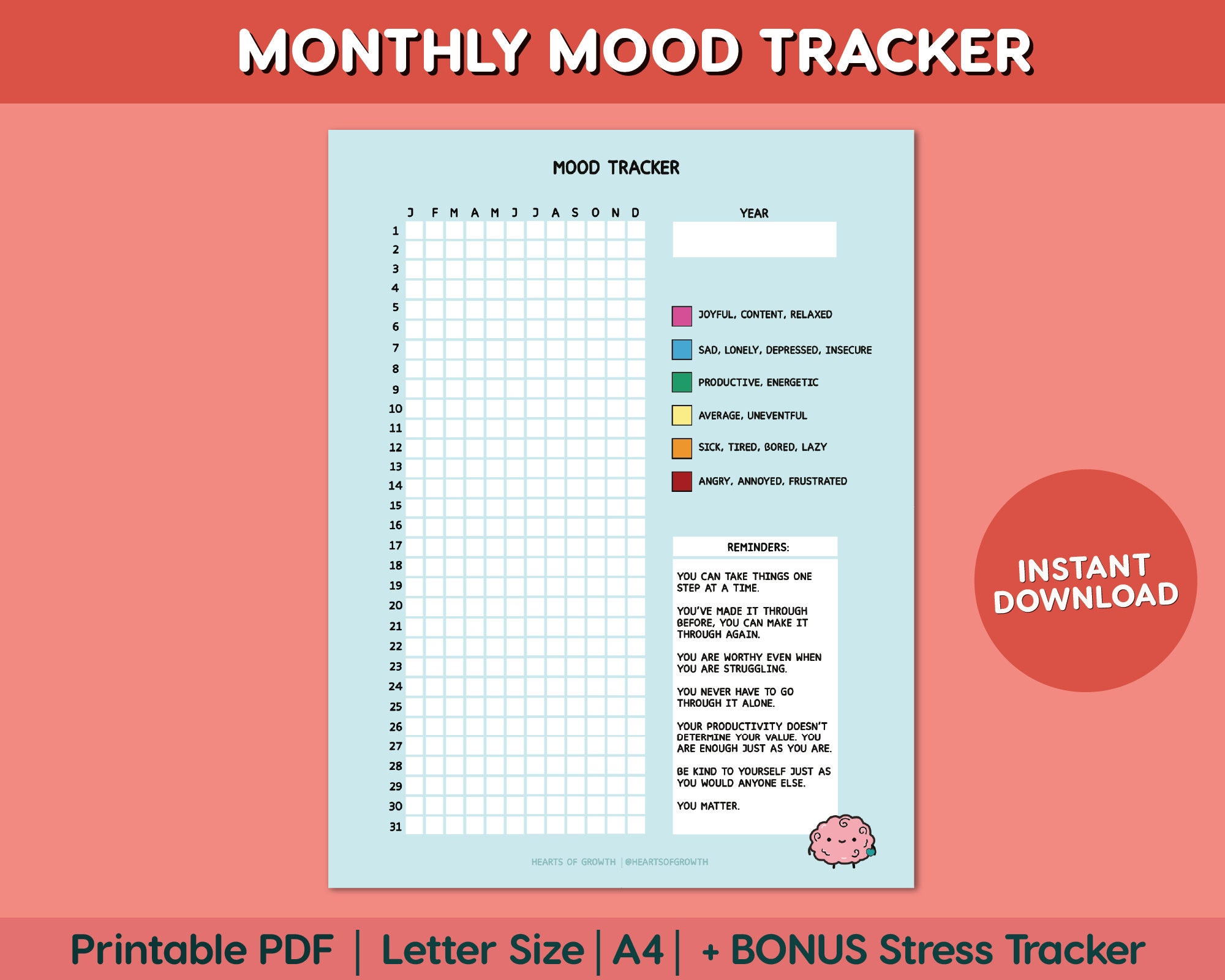 Daily Mood Tracker | Mental Health Tracker | Monthly Mood Tracker ...