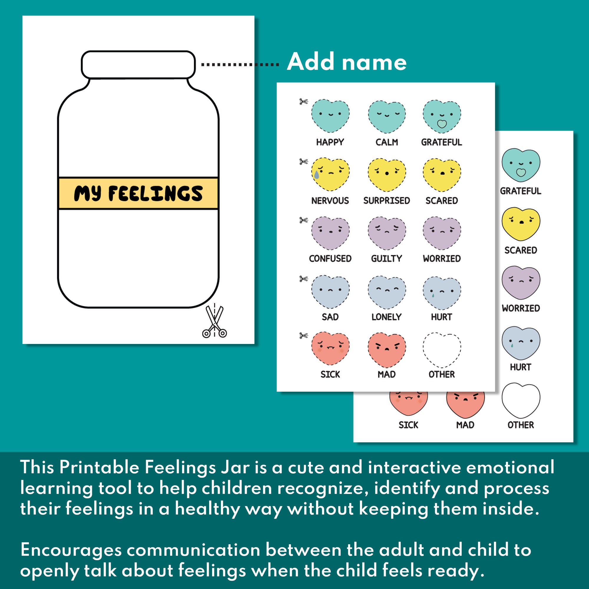 Feelings Jar Printable for Kids, Kids Mental Health, Emotional Learning ...