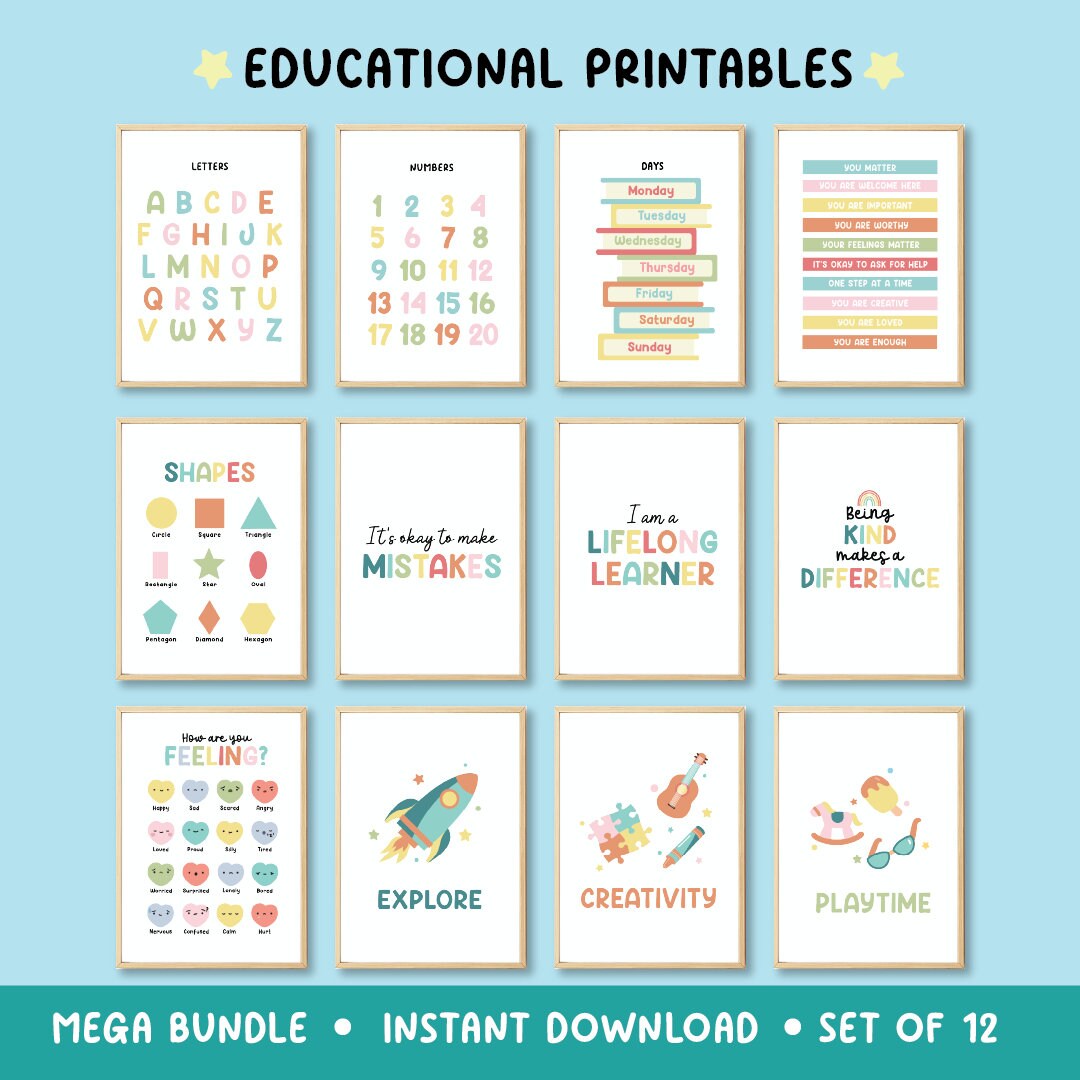 Educational Posters, Set of 12 Learning Prints, Homeschool Prints ...