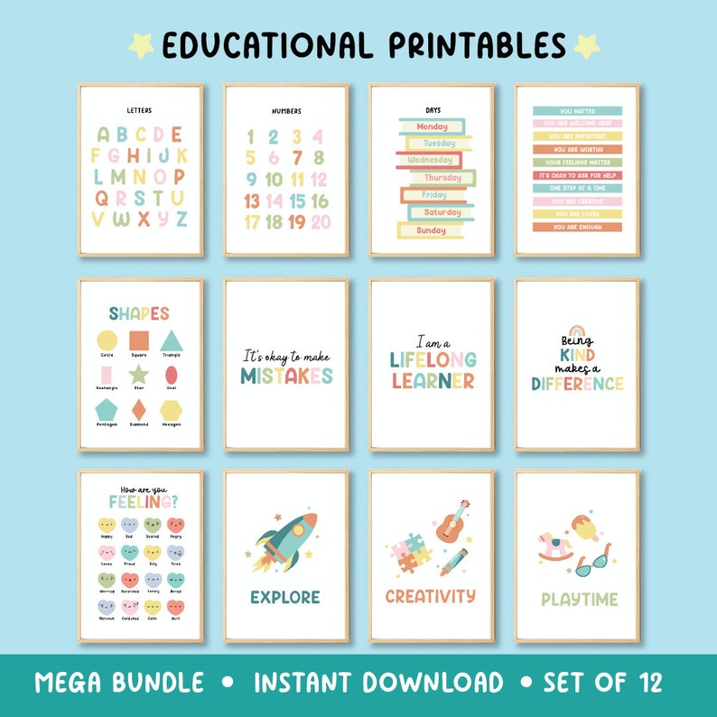 Educational Posters, Set of 12 Learning Prints, Homeschool Prints ...