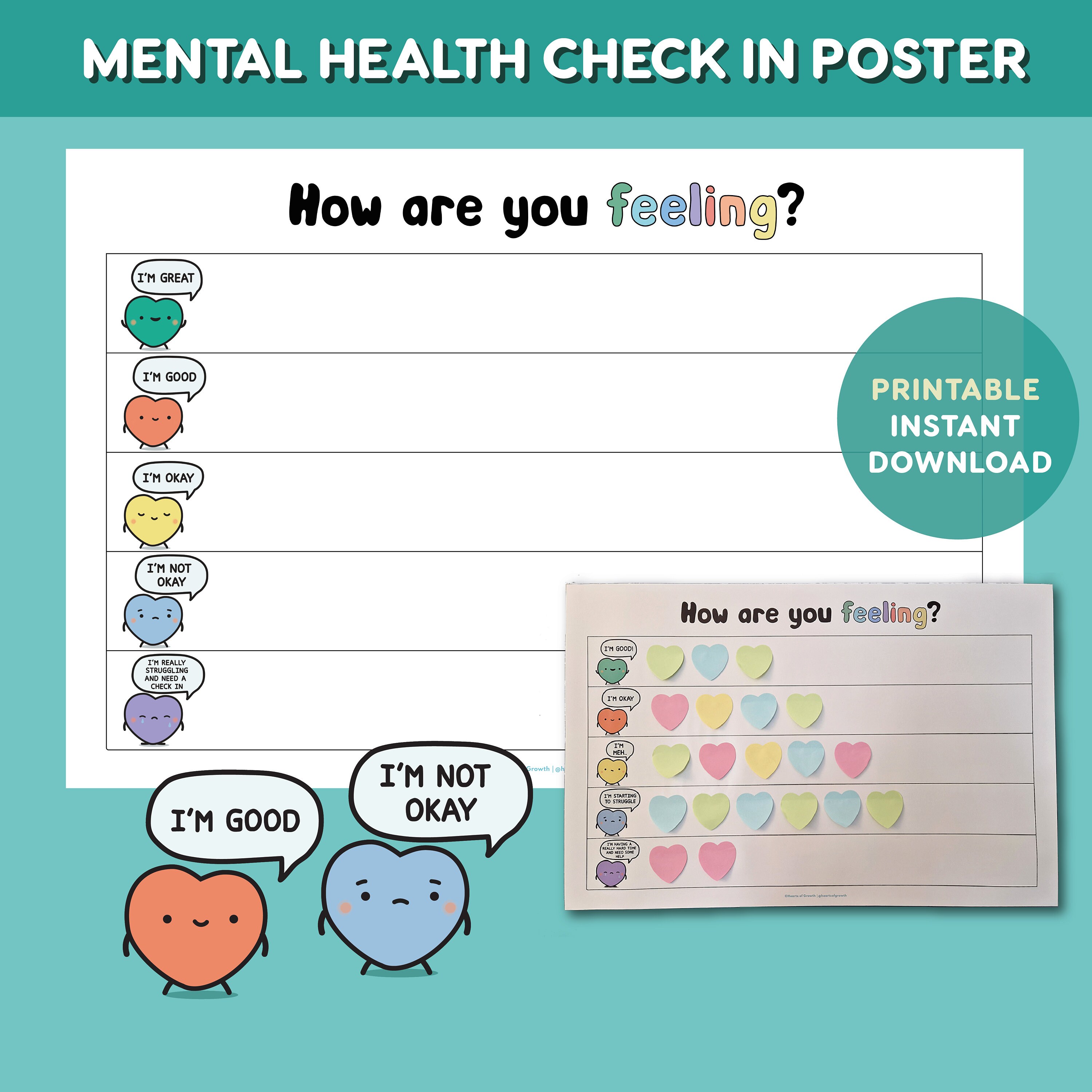 Mental Health Check in Poster | Daily Check in | Mental Health ...