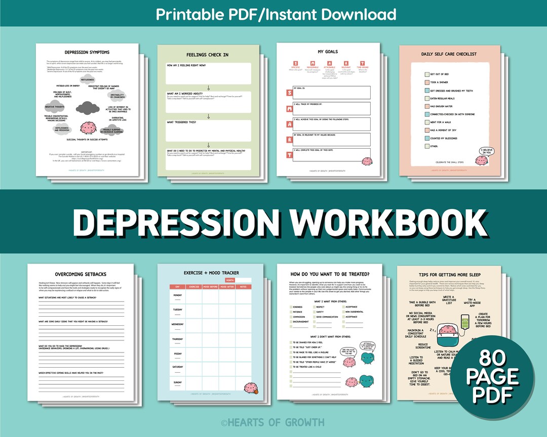 Depression Workbook | Mental Health Journal | Therapy Bundle | CBT ...