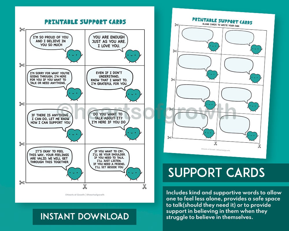 Mental Health Printable Support Cards, Children Feelings PRINTABLE ...
