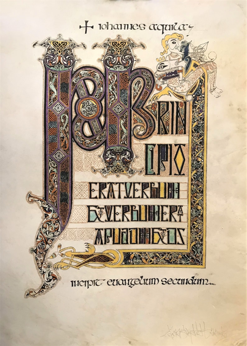 Celtic Illuminated Manuscript Print on Real Parchment With Real ...